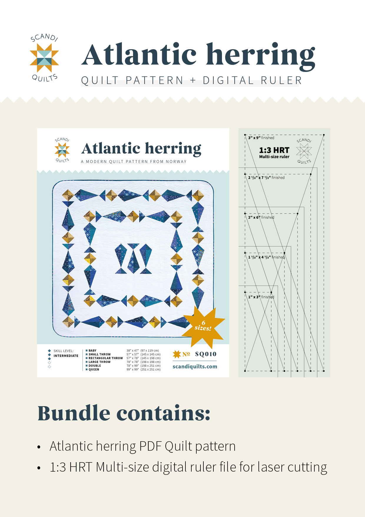 Atlantic herring quilt pattern + HRT digital ruler file bundle ...